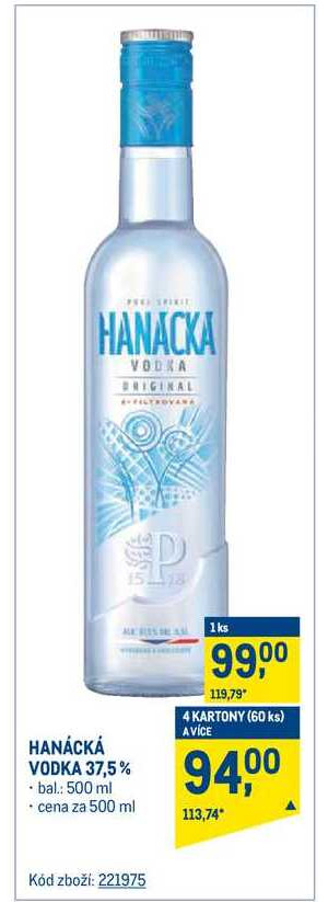 HANÁCKÁ VODKA 37,5% 500 ml v akci | AkcniCeny.cz