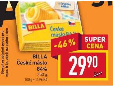 BILLA České máslo 84% 250 g v akci | AkcniCeny.cz