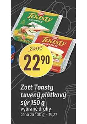 ARCHIV | Zott Toasty tavený plátkový sýr 150 g vybrané druhy v akci ...