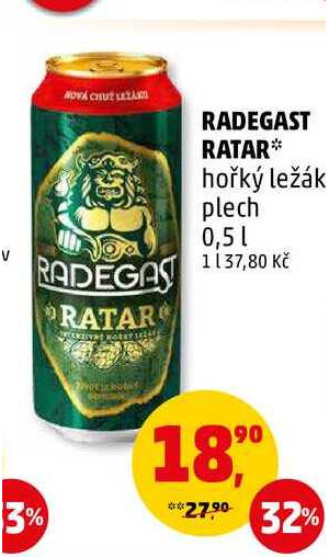RADEGAST RATAR hořký ležák plech, 0,5 l v akci | AkcniCeny.cz