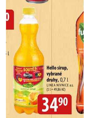 ARCHIV | Hello sirup vybrané druhy, 0,7 v akci platné do: 13.6.2021 ...