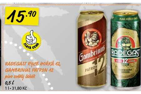 ARCHIV | Radegast Ryze hořká 12 pivo světlý ležák 0,5l Gambrinus patron ...