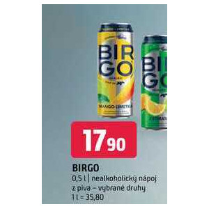 Birgo 0,5l nealkoholický nápoj z piva vybrané druhy v akci | AkcniCeny.cz