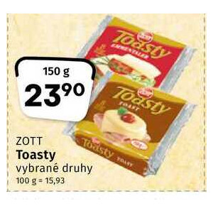 Zott Toasty vybrané druhy 150 g v akci | AkcniCeny.cz