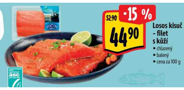 ARCHIV | Losos kisuč - filet s kůží, cena za 100 g v akci platné do: 26 ...