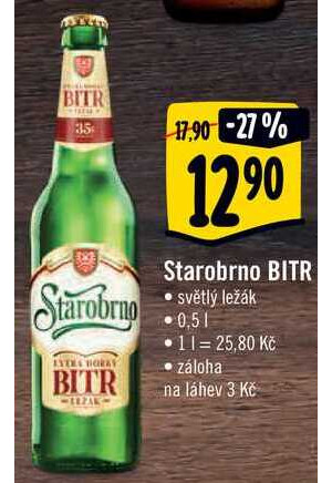 ARCHIV | Starobrno BITR světlý ležák, 0,5 l v akci platné do: 29.6.2021 ...