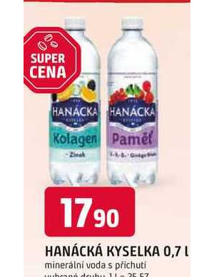 HANÁCKÁ KYSELKA 0,7L minerální voda s příchutí v akci | AkcniCeny.cz