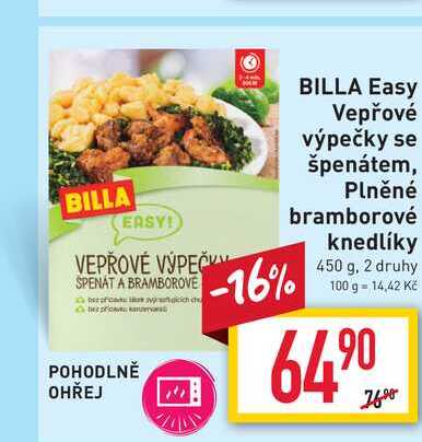 ARCHIV | BILLA Easy Vepřové výpečky se špenátem, Plněné bramborové ...