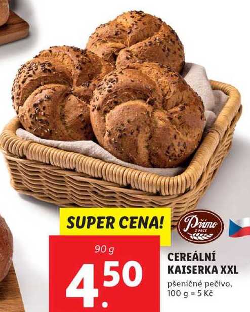 CEREÁLNÍ KAISERKA XXL pšeničné pečivo, 90 g v akci | AkcniCeny.cz