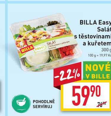 BILLA Easy Salát s těstovinami a kuřetem 300g v akci | AkcniCeny.cz