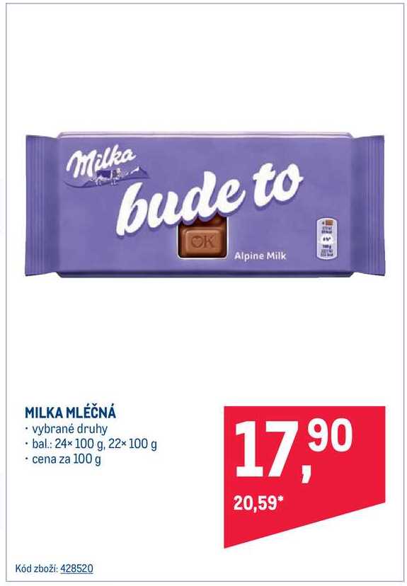 MILKA MLÉČNÁ 100 g v akci | AkcniCeny.cz