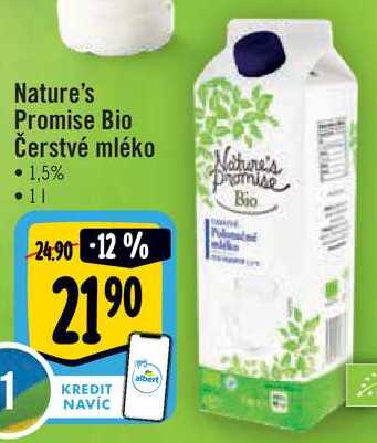 Nature's Promise Bio Čerstvé mléko 1,5%, 1 l v akci | AkcniCeny.cz