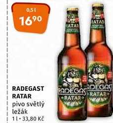 Radegast Ratar pivo světlý ležák 0,5l v akci za 16,90 Kč | AkcniCeny.cz