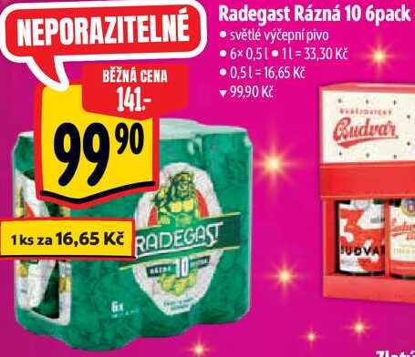 Radegast Rázná 10 6 x 500ml plech v akci | AkcniCeny.cz